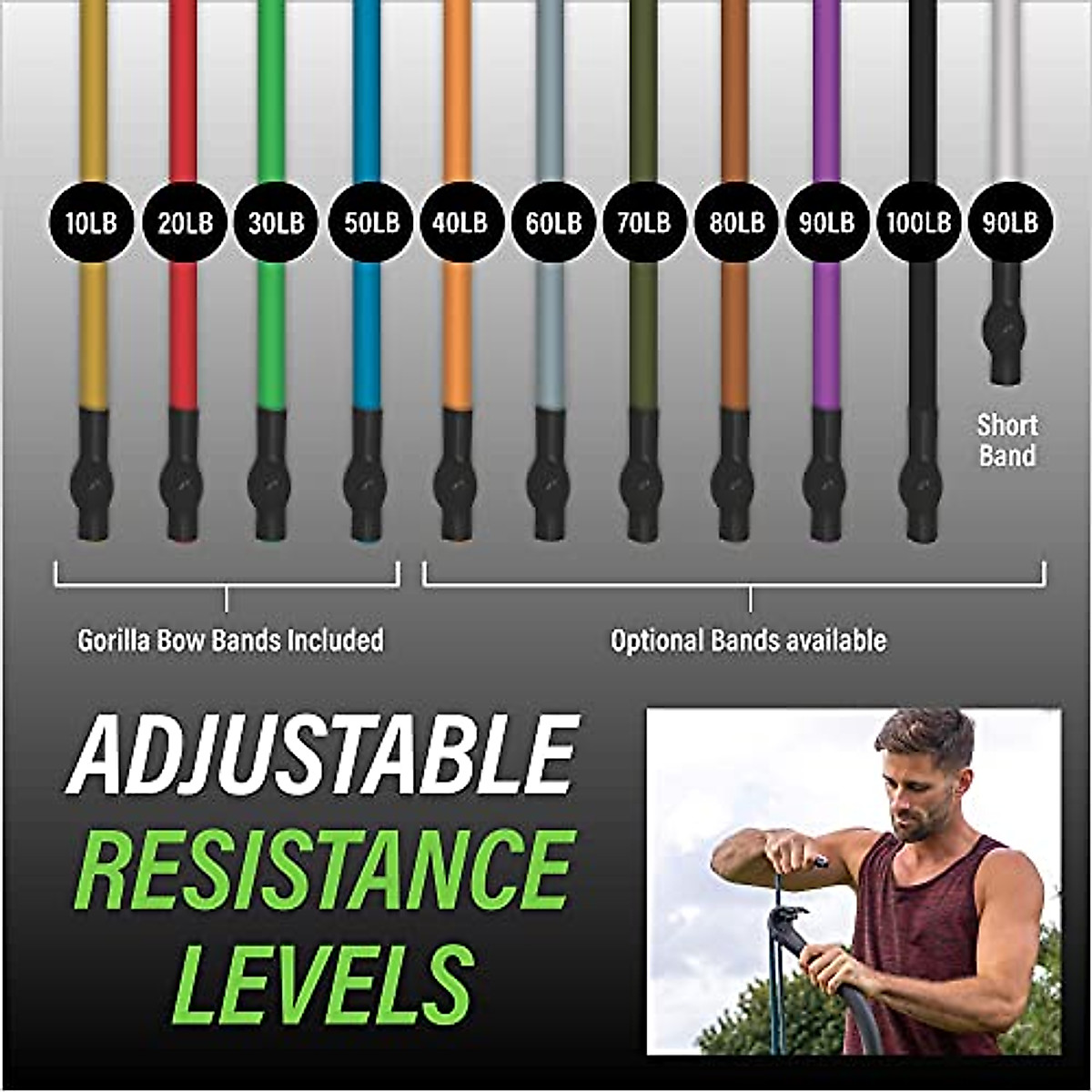 Original Gorilla Bow Portable Home Gym Resistance Bands and Bar System for Travel, Fitness, Weightlifting and Exercise Kit, Full Body Workout Equipment Set (Original Bow, Black, Base Bundle)