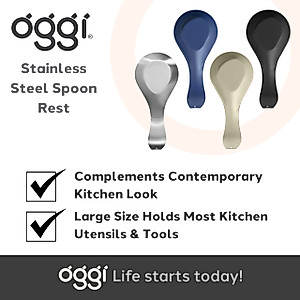 OGGI Stainless Steel Spoon Rest- Long Handle Holds Kitchen Utensils in Place, Great Spoon Rest for Kitchen Counter, Stove Top, or Coffee Station; Kitchen Accessories, Utensil Rest, Black