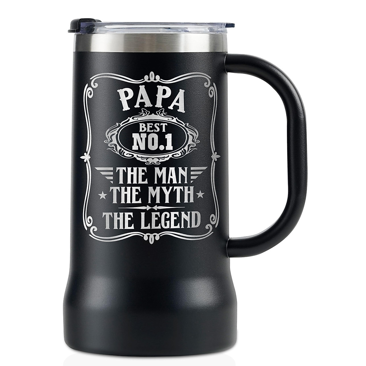 Onebttl Papa Gifts Stainless Steel Beer Stein Tumbler, 24oz Beer Mug with Lid for Father's Day, Christmas - Man Myth Legend