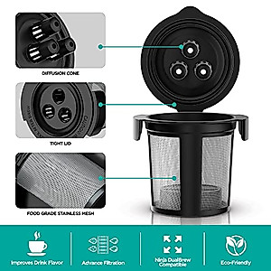 4 Ninja Reusable Coffee Filter Pods for Ninja Dual Brew Coffee Maker - K Cups for Ninja Coffee Maker DualBrew Pro, CFP201 CFP301 CFP400 - Reusable K-Cups Filters for Ninja Coffee Brewer