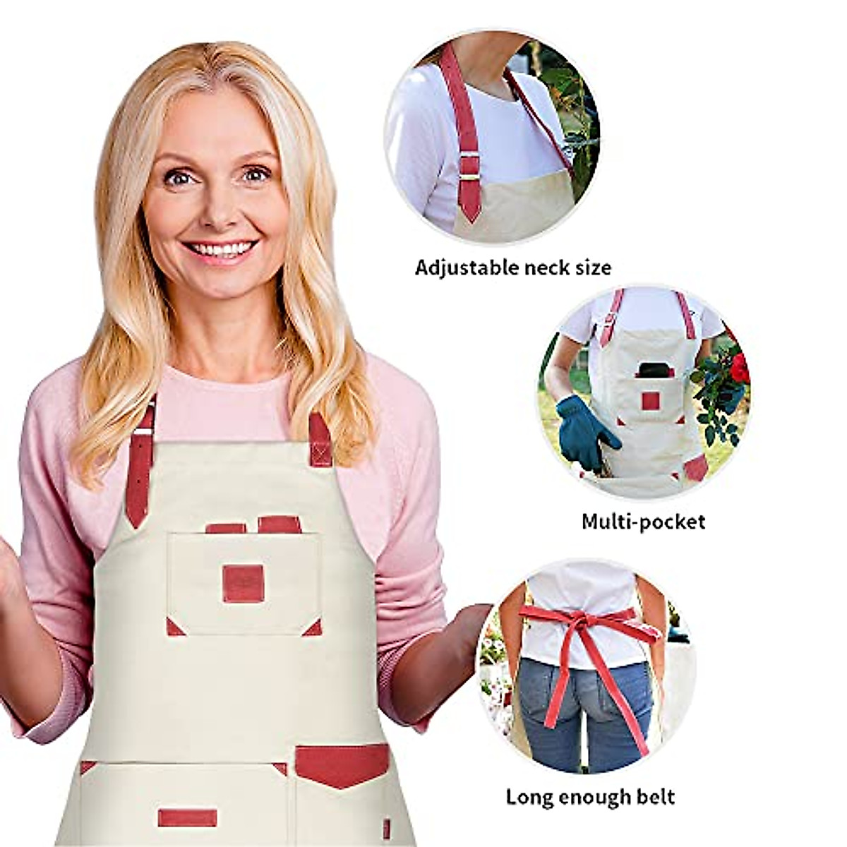 Berry&Bird Canvas Garden Apron with Pockets for Women & Men Waterproof Aprons Adjustable Neck Heavy Duty in Kitchen Cooking Outdoor Gardening