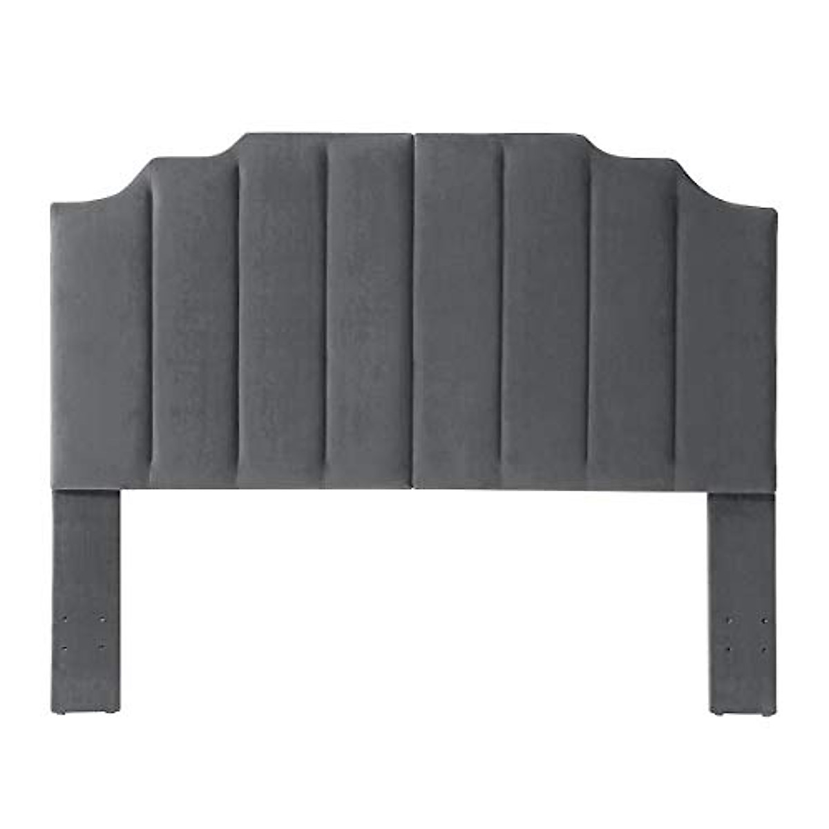 24KF Velvet Upholstered Tufted Queen headboard Full headboard with Vertical Channel Design Queen/Full Headboard -Dark Gray