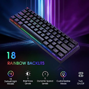 Portable 60% Mechanical Gaming Keyboard, Wired Keyboard with Blue Switches,LED Customization Backlit,61 Keys Ultra-Compact Mini Office Keyboard for PC/Mac/Xbox,Easy to Carry On Trip