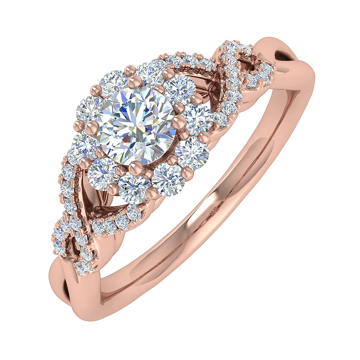 FINEROCK 1/2 Carat Prong Set Diamond Twisted Engagement Ring in 10K Rose Gold - IGI Certified (Ring Size 7.25)
