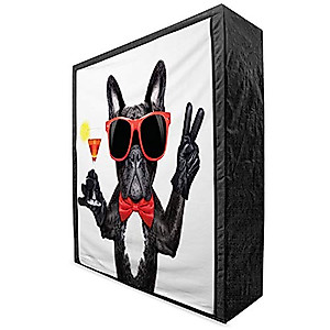 Lunarable Funny Portable Fabric Wardrobe, French Bulldog Holding Martini Cocktail Ready for The Party Nightlife Joy Print, Clothing Organizer and Storage Closet with Shelves, 59", Black Red White