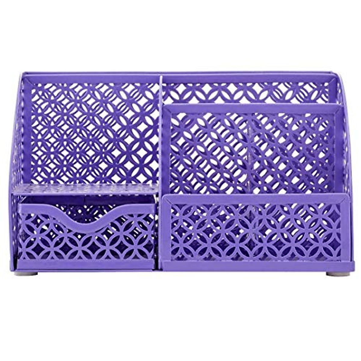 Annova Mesh Desk Organizer Office with 7 Compartments + Drawer/Desk Tidy Candy/Pen Holder/Multifunctional Organizer - Purple