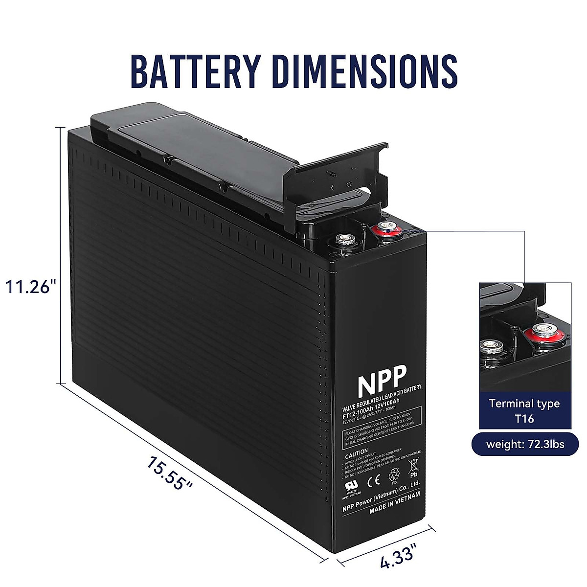 NPPower FT12-100Ah (4 Pcs) 12V 100Ah Front Access AGM Deep Cycle SLA Battery | The Ultimate Battery You Can Feel Confident | for Telecommunication System, UPS and Off-Grid Solar System