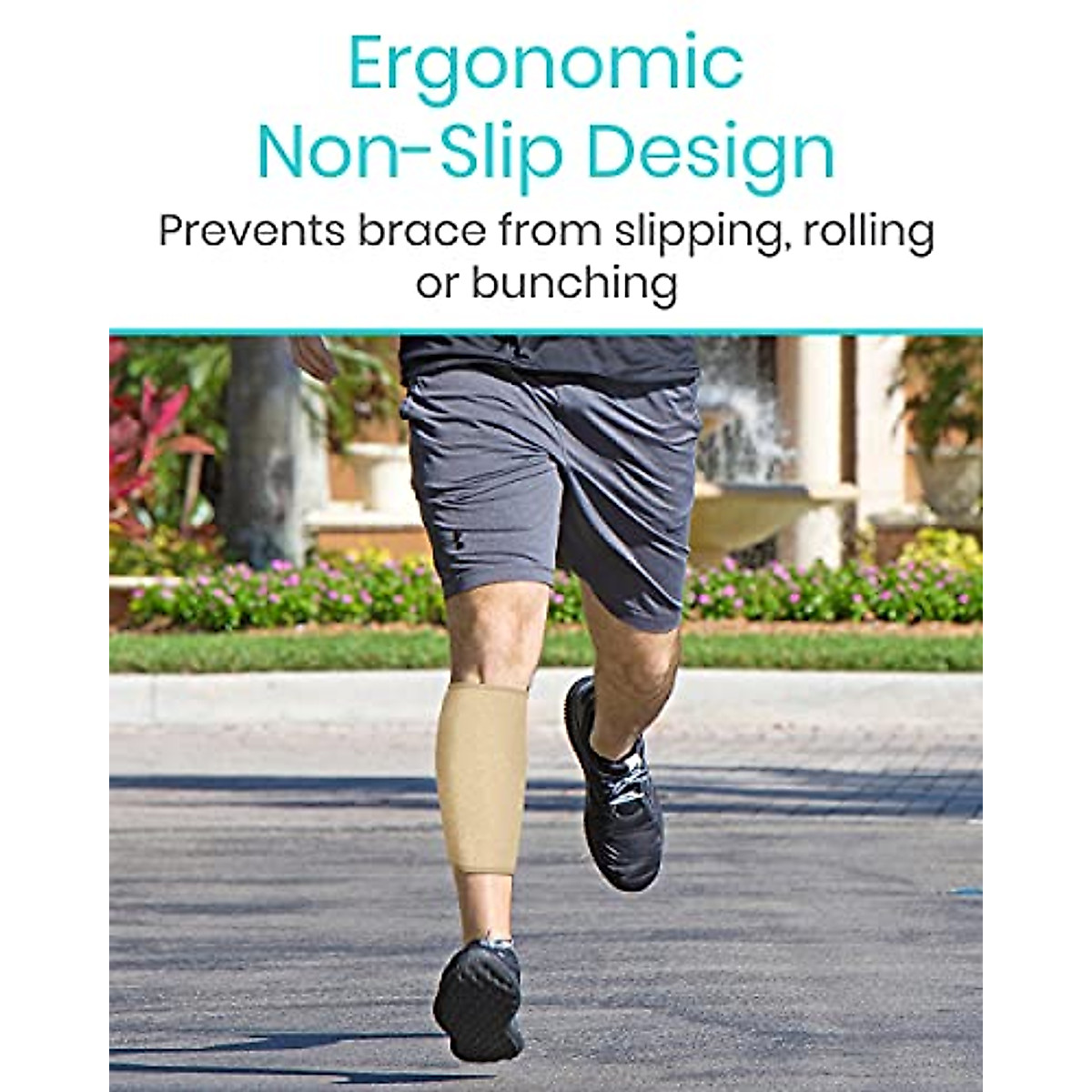 Vive Calf Brace - Adjustable Shin Splint Support - Lower Leg Compression Wrap Increases Circulation, Reduces Muscle Swelling - Calf Sleeve for Men and Women - Pain Relief (Beige)