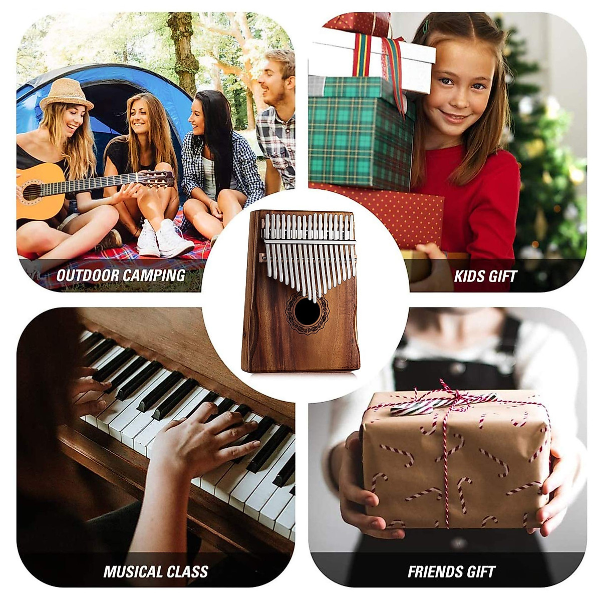 MSDance 17 Keys Kalimba Thumb Piano, Solid Koa Wood Professional Thumb Piano with Waterproof Protective Box,Kalimba stand and Study Instruction,Gift for Beginners Professional (Hand-rest Curve)
