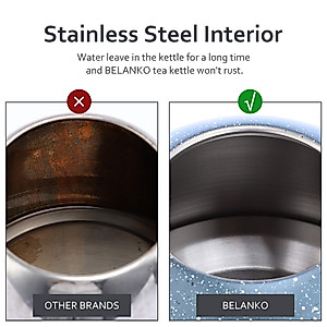 BELANKO 2.3 Quart / 2.5 Liter Stainless Steel Tea Kettles, Food Grade Stovetops Tea pot with Wood Pattern Handle Loud Whistling for Tea, Coffee, Milk etc, Gas Electric Applicable - Blue