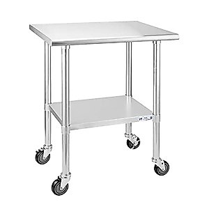 Hally Stainless Steel Table for Prep & Work 24 x 30 Inches with Caster Wheels, NSF Commercial Heavy Duty Table with Undershelf and Galvanized Legs for Restaurant, Home and Hotel