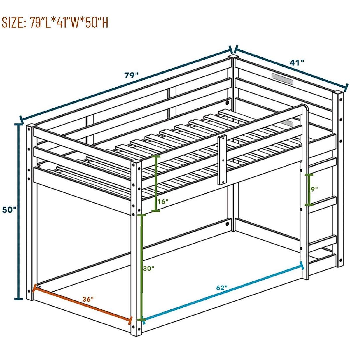 Low Bunk Beds Twin Over Twin, Wood Twin Bunk Bed Frame with Safety Rail Ladder for Kids Bedroom, Espresso Loft Bed for Boys Girls Toddlers