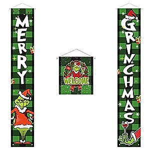 Christmas Banner, Christmas Porch Decorations Sign, 3 PCS Christmas Door Banner Decorations, Indoor/Outdoor Christmas Decorations, Christmas Banners for Party Front Porch Fireplace Wall