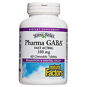 Stress-Relax Chewable Pharma GABA 100 mg by Natural Factors, Non-Drowsy Stress Support for Relaxation and Mental Focus, Tropical Fruit Flavor, 60 Tablets