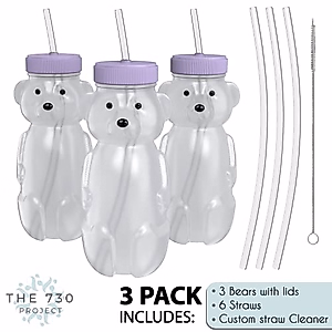 Honey Bear Straw Cup for Babies 3 pack; 8oz straw bear cup with improved safety lid design; honeybear baby cup straw; honey bear cup and honey bear bottle. Straw learning therapy cup(Unicorn- PURPLE)