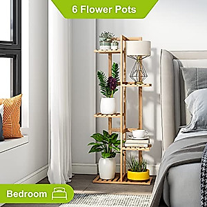 BMOSU Bamboo Plant Stand For Indoor Outdoor Plants Corner Plant Shelf Flower Stands Tall Plant Shelf 6 Potted Holder Shelf Plant Rack Potted Plant Holder Display Rack For Balcony Bedroom Living