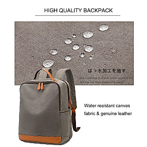 Shaelyka Canvas Laptop Backpack for Women & Men, Water-resistant Travel Backpacks Lightweight, Fit for 15.6 inches Laptop, Grey