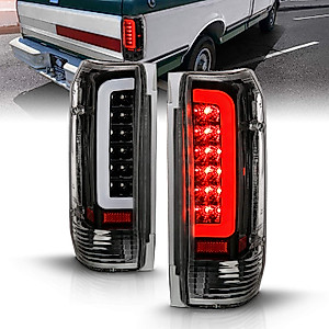 AmeriLite Truck 3D C-Type Halogen, Led, Tube Replacement Tail Light Set For 1989-1996 Ford F150 Bronco F250 F350- Passenger and Driver Side, Vehicle Light Assembly, Black