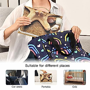 Beach Starfish Seashells Portable Baby Changing Pad Travel Diaper Changing Table Mat Foldable Waterproof Changing Station with Built-in Pillow for Girls Boys Newborn Essentials