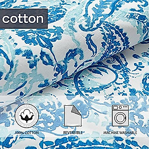 Poppy & Fritz - Queen Duvet Cover Set, Breathable Cotton Bedding with Matching Shams & Zipper Closure, All Season Home Decor (Brooke Blue, Queen)