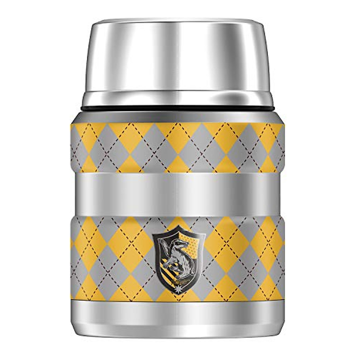 THERMOS Harry Potter Hufflepuff Plaid Sigil, STAINLESS KING Stainless Steel Food Jar with Folding Spoon, Vacuum insulated & Double Wall, 16oz