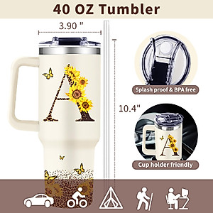 Personalized Sunflower Birthday Gifts for Women, Monogrammed 40oz Customized Tumblers Gifts with Initial Name for Grandma Mom Aunt Sister on Mothers Day, Custom Name Cups Gift for Her Female