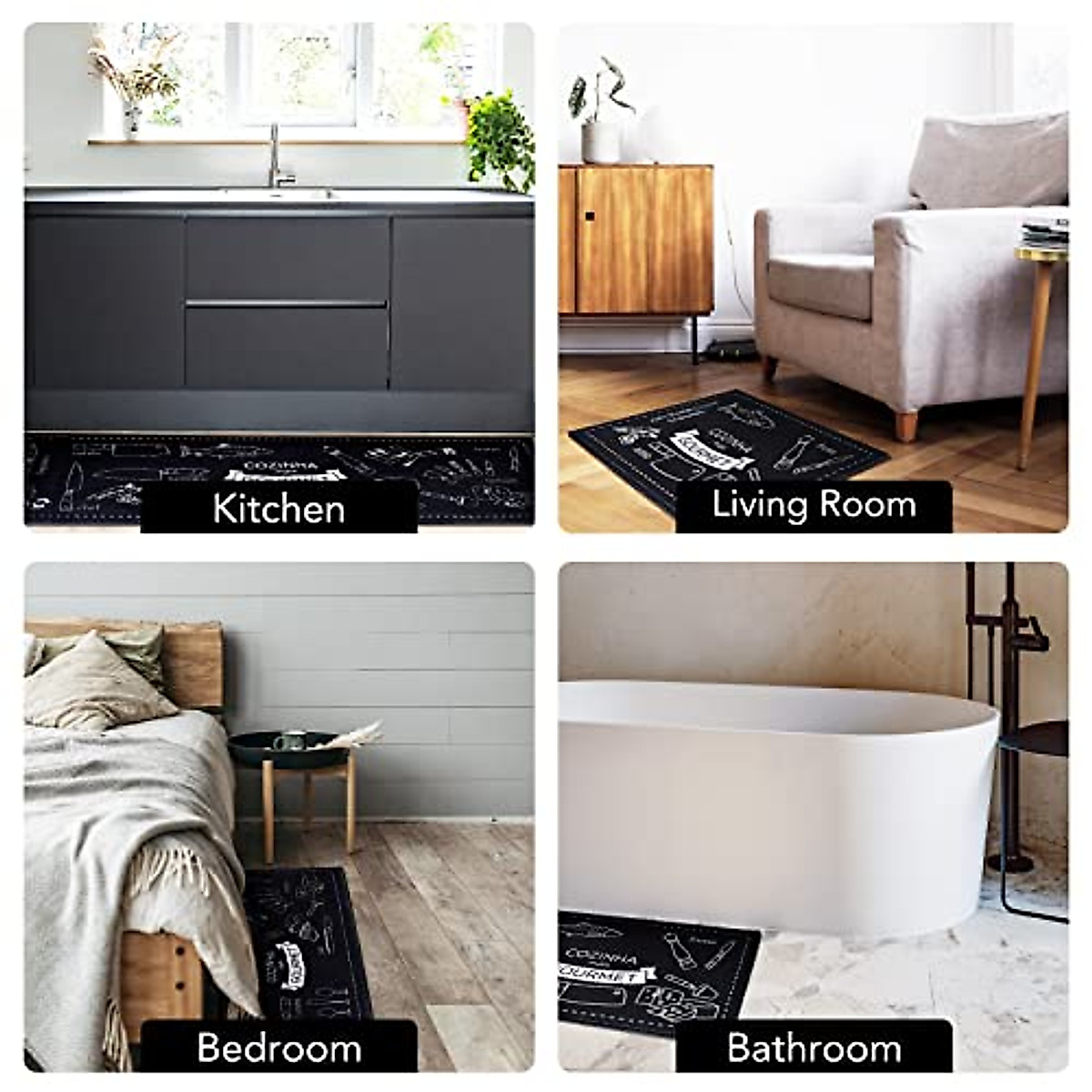 Dephora Kitchen Rugs and Mats Washable 2 Pieces Rubber Backing Microfiber Non-Slip Rug Set for Kitchen Floor Front of Sink, Hallway, Laundry Room 15"x47"+15"x23", Cozinha