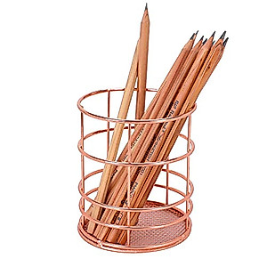 Rose Gold Metal Wire Desktop Pencil Holder Pen Cup Modern Decorative Makeup Brush Pot Multi-Use Desk Stationery Storage Organizer Container for Women, Girls, Office, Home, Dorm