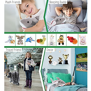 DolliBu Grey Shark Stuffed Animal with Baseball Plush - Soft Plush Huggable Shark Adorable Playtime Plush Toy, Cute Ocean Life Gift for Kids and Adults - 12 Inches