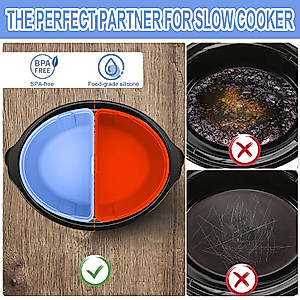 CHAHOT Silicone Slow Cooker Liners-2Pcs Slow Cooker Divider Liners for Crock Pot 6QT, Reusable Leakproof Dishwasher Safe BPA Free Food Grade Silicone Slow Cooker Liners for Crockpot Slow Cooker 6-7QT