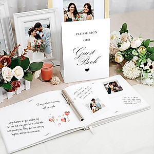 SUNEE Wedding Guest Book - Polaroid Guest Book Weddings Reception, Linen Cover Elegant Guest Book for Baby Shower, Birthdays and Special Events, 100 Blank Pages for Wedding Sign in and Photos, Beige