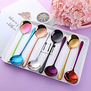8-pieces Metal Round Soup Spoon 7.4-Inch Metal Korean Dinner Spoon Stainless Steel Table Spoons by Buyer Star
