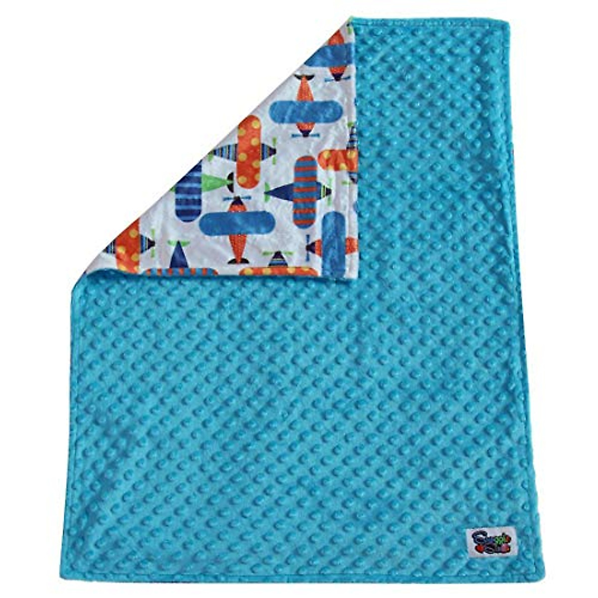 Snuggle Stuffs Unisex Baby Reversible Minky Dot Stroller Blanket (Choose Color) (Airplane/Turquoise)