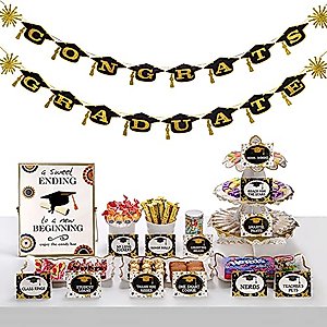 HERZOME Graduation Candy Bar Decorations 2022 Graduation Banner and Candy Bar Buffet Sign (Unframed) with 12 Label Tent Cards Set
