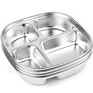 DEAYOU 4 Pack 18/10 Stainless Steel Divided Plates, Small Platter Compartment Tray with 4 Sections, Portion Control Serving Plate, Mess Food Sectioned Tray for Dinner, Lunch, Child, Cafeteria, 7.7"