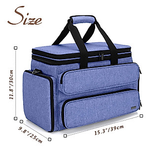 YARWO Knitting Yarn Bag, Portable Crochet Storage Tote with Double Top Cover and Yarn Holes for Knitting Needles(Up to 14”), Unfinished Projects and Skeins of Yarn, Gray