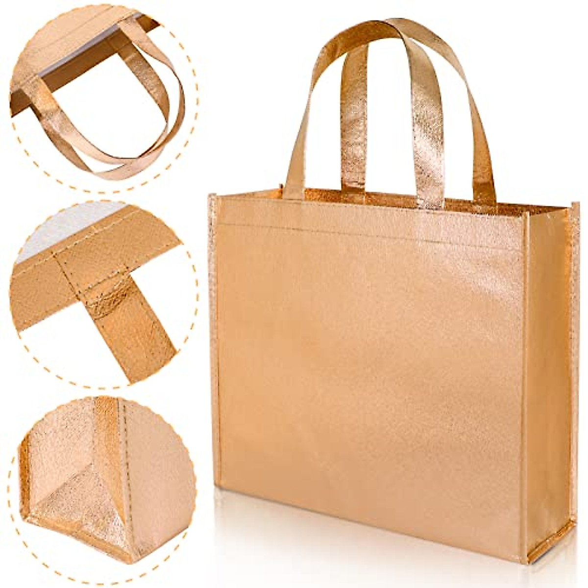 PHOGARY 12 Large Gift Bags with Handles, Stylish Tote Bags for Birthday Wedding Party Favor Christmas Present Wrap, Reusable Glossy Grocery Bags, non-woven fabric (Rose Gold)