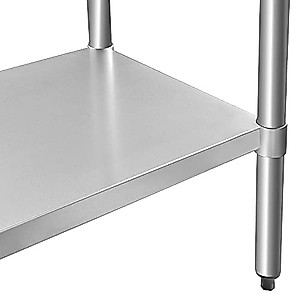 ROCKPOINT Stainless Steel Table for Prep & Work with Backsplash 60x24 Inches, NSF Metal Commercial Kitchen Table with Adjustable Under Shelf and Table Foot for Restaurant, Home and Hotel