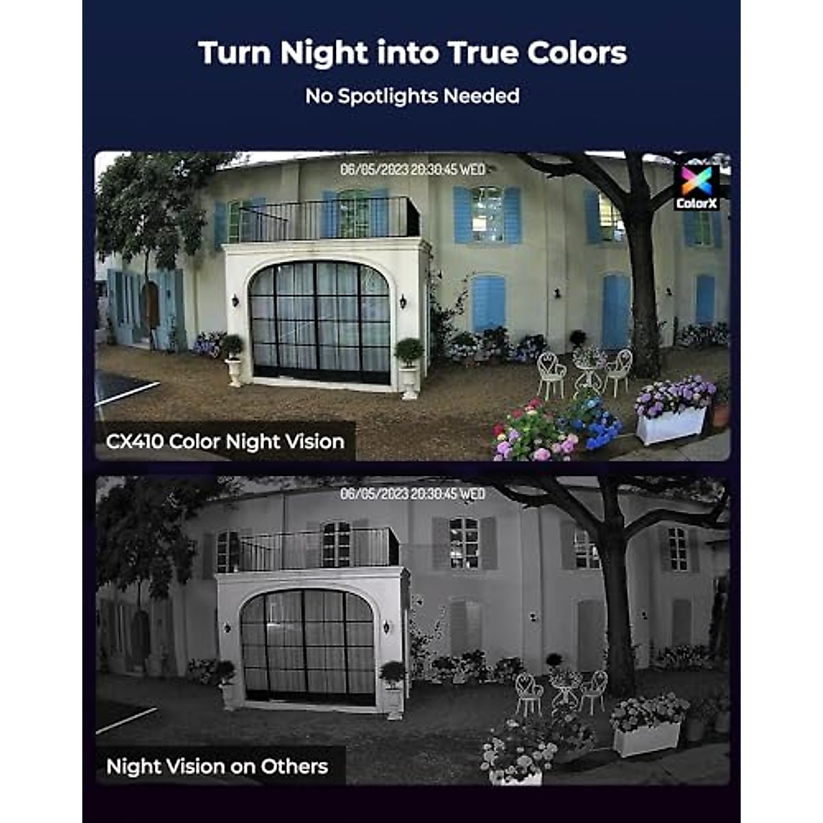 REOLINK CX410 2K PoE Security Camera Outdoor with F1.0 Aperture, True Color Night Vision, 1/1.8" Image Sensor, Adjustable Warm Light, Human/Vehicle/Pet Detection, Built-in Siren, 2-Way Talk