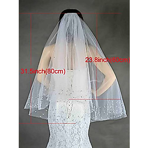 AMAJIERUIZE Women's Short 2 Tier Pearls Wedding Bridal Veil With Metal Comb (Ivory)