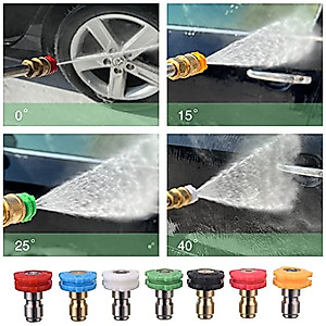 FIXFANS Pressure Washer Nozzle Tips with Nozzle Holder, 7 Pressure Washer Tips Multiple Degrees, 1/4" Quick Connect Pressure Washer Spray Nozzle Set, 4000PSI
