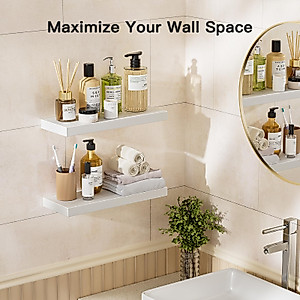 AMADA HOMEFURNISHING Pine Wood Floating Shelves, Solid Wood Wall Shelves with Enhanced One-Piece Brackets for Kitchen/Bathroom/Bedroom/Living Room Storage, Wooden Shelves for Room Wall Decor, AMFS30W