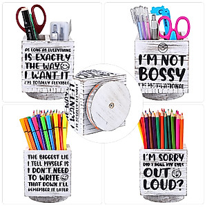 Wooden Spinning Pen Holder for Desk I'll Remember It Later Pencil Holder Cute Organizer Funny Desk Decor Pencil Case Art Supply Storage Box for Home Office (White)