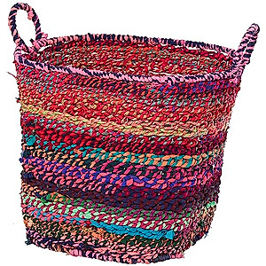 CosmoLiving by Cosmopolitan Cotton Round Storage Basket with Handles, 23" x 18" x 18", Multi Colored