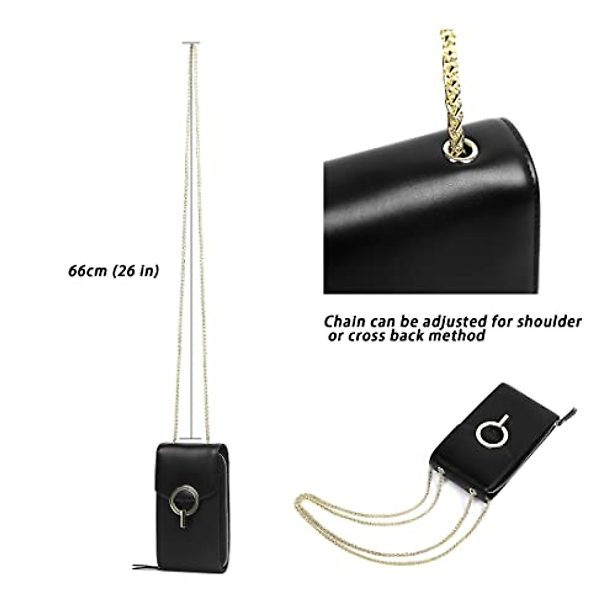 Pearl Angeli Crossbody Cell Phone Purses for women Small Leather Shoulder Wallet with RFID Credit Card Metal Chain（Black）