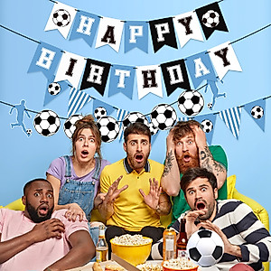 Soccer Birthday Party Decorations for Boys Men, Blue Soccer Happy Birthday Banner Sport Football Birthday Backdrop Background Photo Props for Soccer Ball Theme Birthday Party Favors Decor Supplies