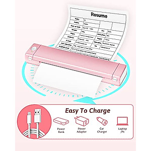 Odaro Pink M08F Letter Portable Printer for Travel with 100 Sheets Continual Thermal Paper 8.5" X 11" Letter Size