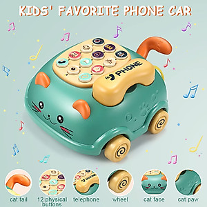 MIGWDPM Baby Phone Toys, Baby Music Toys, Baby Musical Toys Car Toy, Toddler Toys Boys Girls Toy, Kids Pretend Phone, Kids Educational Development Toy, Cute Cat Face Toys with Light, Gift for Children