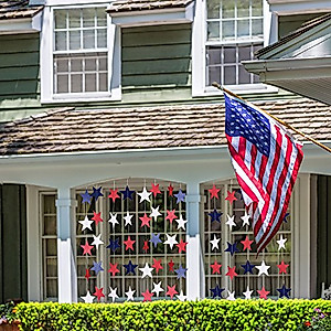 TecUnite 8 Strands Patriotic Star Streamers Banner Garland for 4th of July BBQ, Memorial Day, Veterans Day Party, Independence Day Celebration, Labor Day， Holiday Decorations, Red White Blue