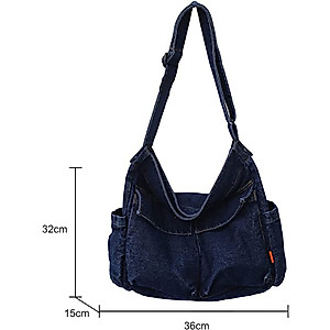 Canvas Messenger Bag Large Hobo Crossbody Bag with Multiple Pockets Canvas Shoulder Tote Bag for Women and Men (Dark Blue)